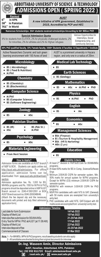 AUST Announces Master's MA MSc Admission 2026