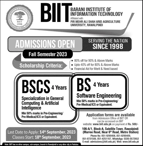 Barani Institute Of Information Technology BIIT Rawalpindi Announces BS ...