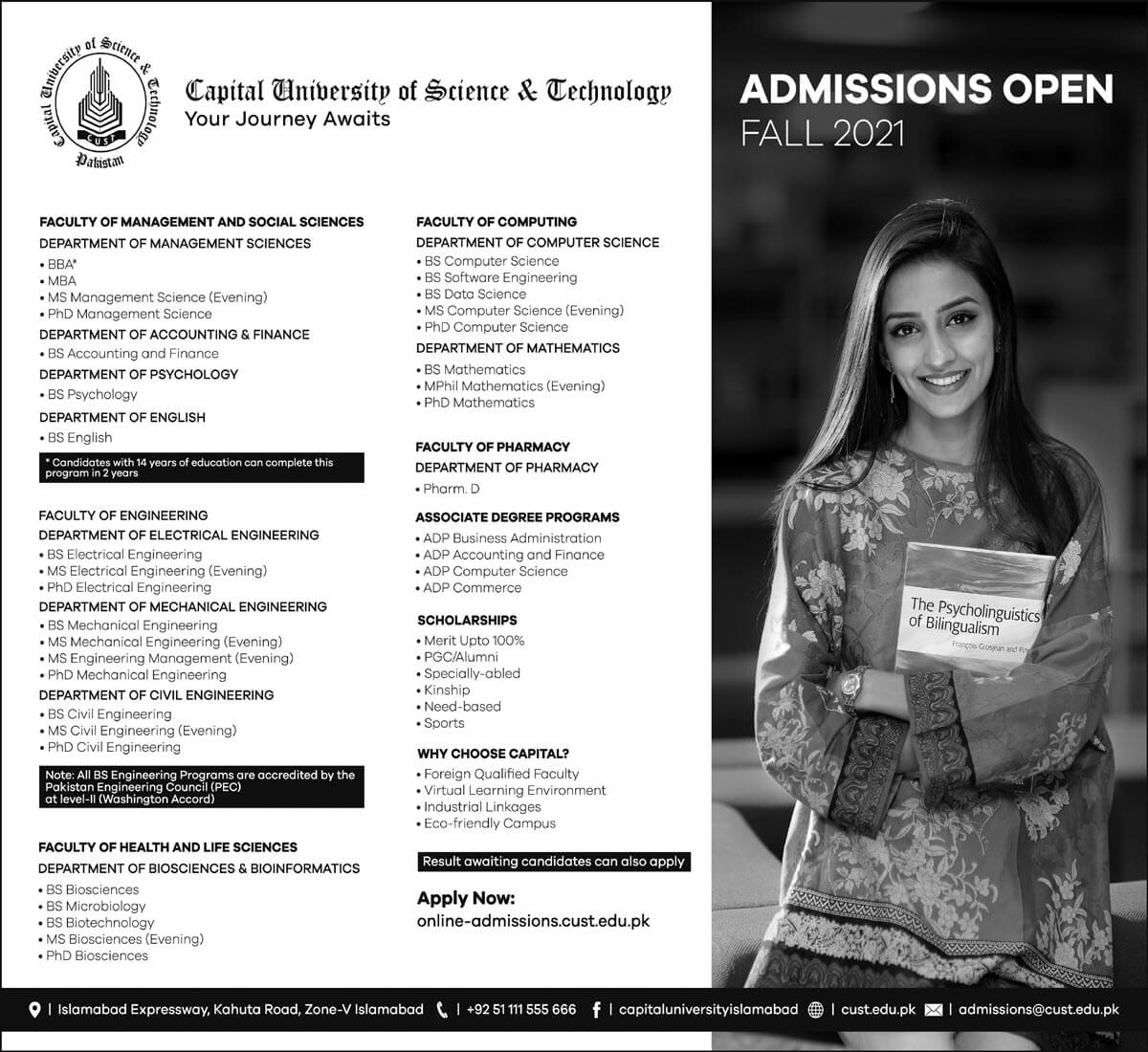 CUST Announces Master's MA MSc Admission 2025