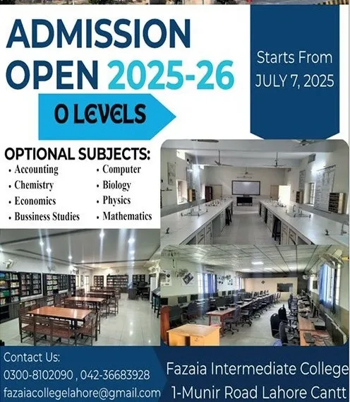 Fazaia Intermediate College, Munir Road FIC Lahore Announces Matric Admission 2025