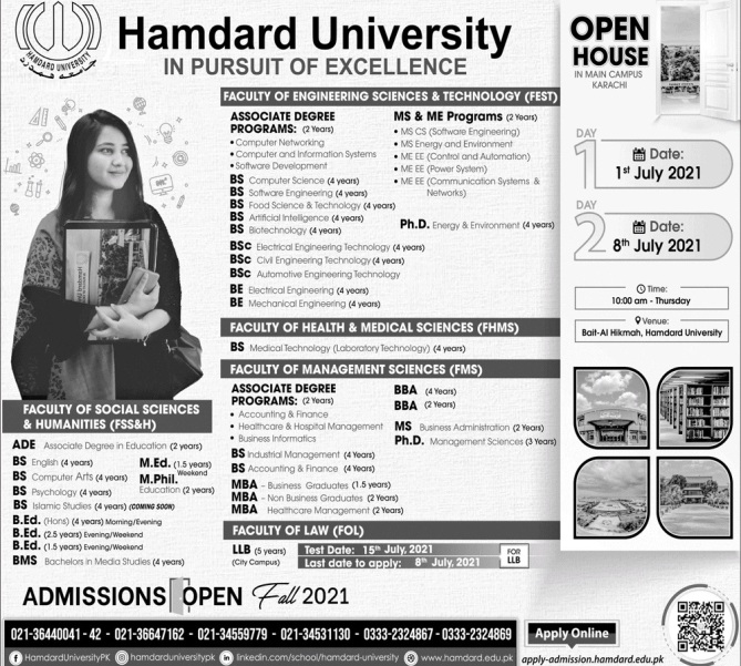 Hamdard University HAMDARD Announces Master's MA MSc Admission 2025