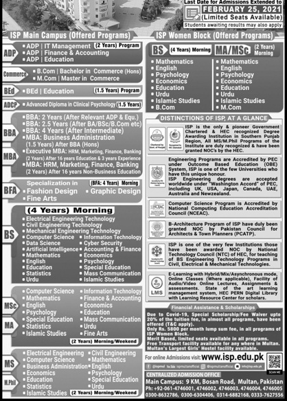 ISP Multan admission 2021 MS / M.PHIL (18 years) admission