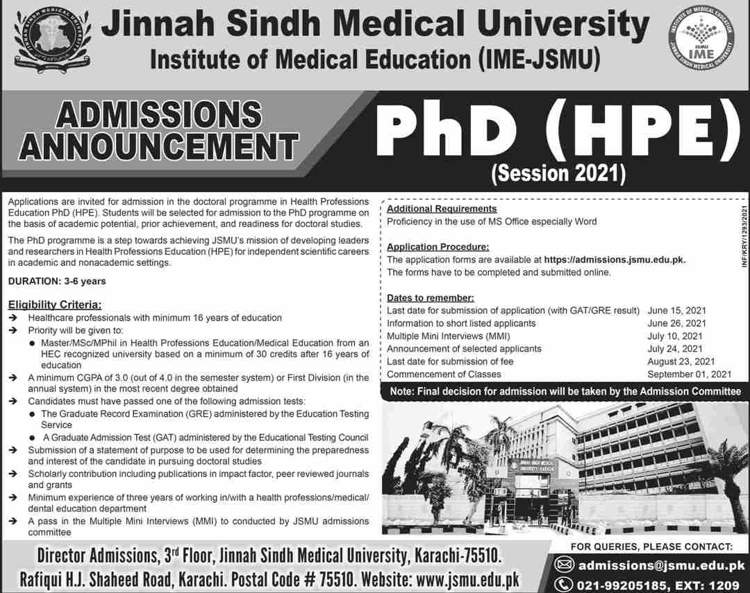 JSMU Karachi Admission [UPDATED 2022] jsmu.edu.pk Apply Online Deadline