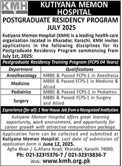 Kutiyana Memon Hospital KMH Karachi Announces FCPS MCPS Admission 2025