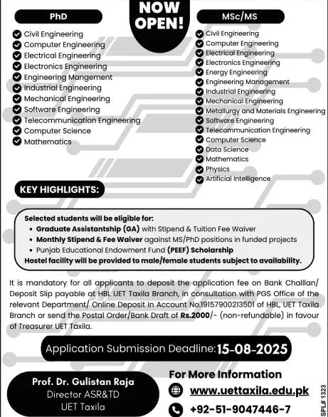 UET Announces MS/ Master Admission 2025