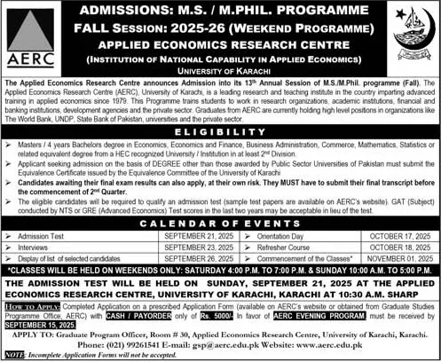 University Of Karachi UOK Announces MS/ Master Admission 2025