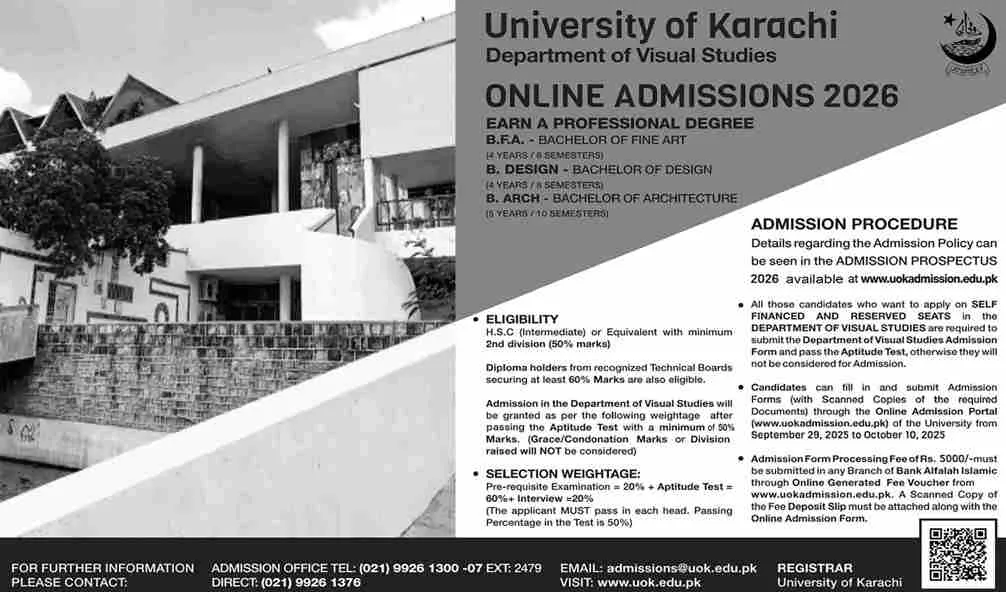 University Of Karachi UOK Announces BS Admission 2025
