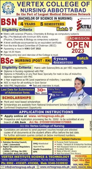 Vertex College Of Science & Technology VCST Abbottabad Announces BS Admission 2025