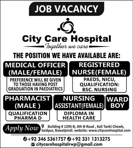 City Care Hospital Rawalpindi announces Medical Jobs 2026