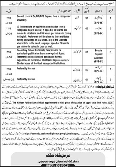 District & Session Judge Bannu announces Staff Jobs 2024