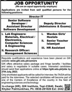 GIKI Swabi announces Admin & Staff Jobs 2025
