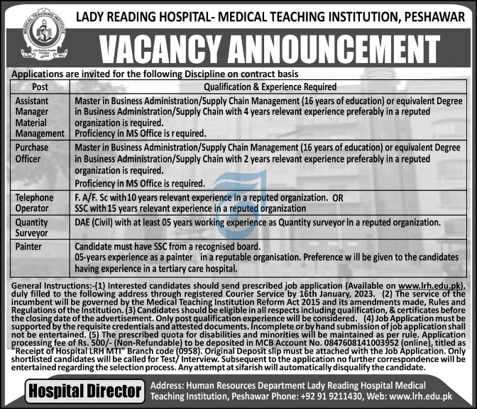 Lady Reading Hospital announces Multiple Jobs 2026