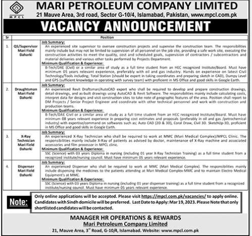 Mari Petroleum Company Ltd, Islamabad announces Multiple Jobs 2025
