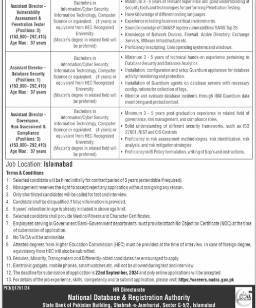 NADRA Islamabad announces Assistant Director Jobs 2026