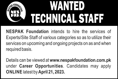 NESPAK announces Technical Staff Jobs 2024