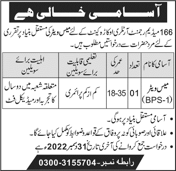Pakistan Army announces Mess Waiter Jobs 2025