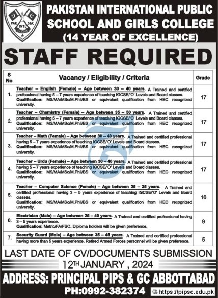 Pakistan International School and Girls College announces Teacher ...
