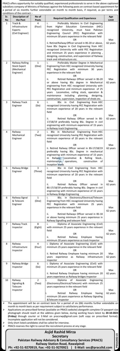 Pakistan Railway Rawalpindi announces Multiple Jobs 2026