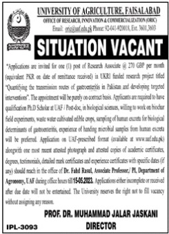 University of Faisalabad announces Research Associate Jobs 2024